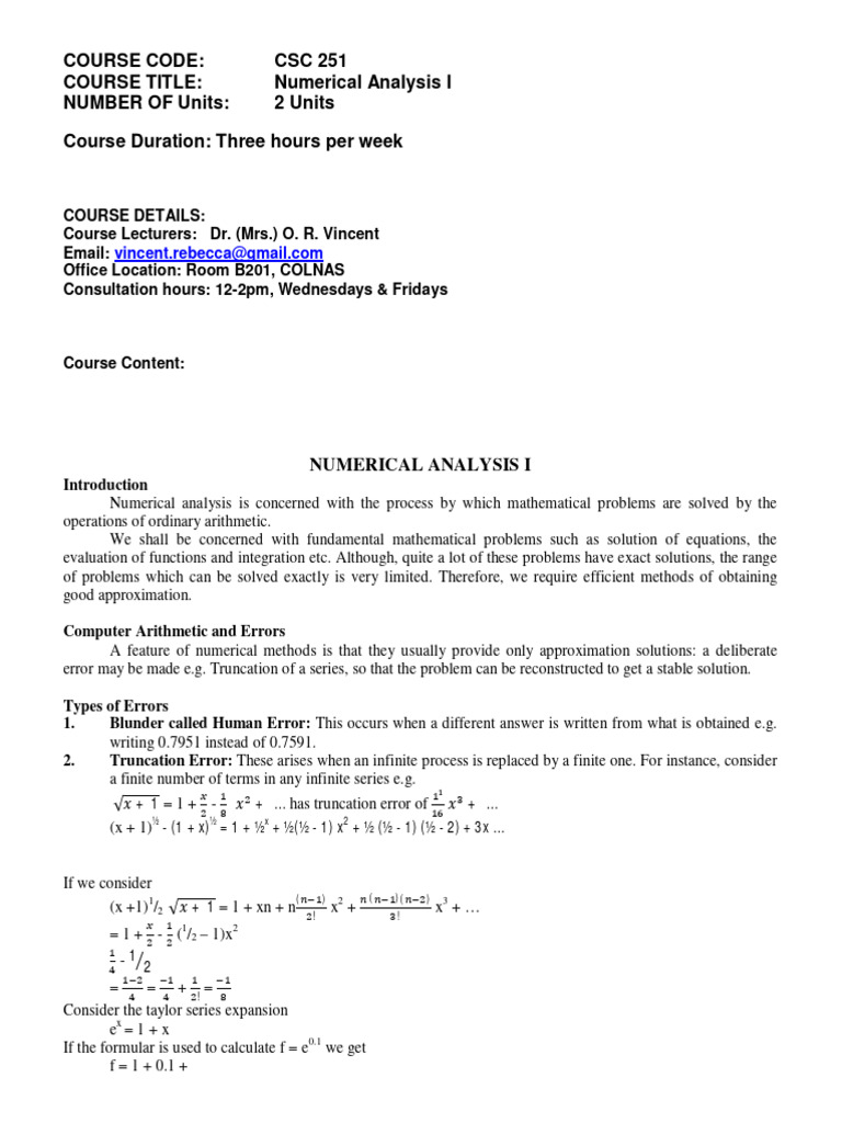 473 Csc 251 Pdf Numerical Analysis Mathematical Objects