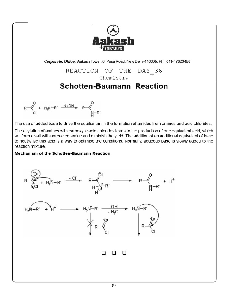 36 - Schotten Baumann Reaction | PDF | Acid | Molecules
