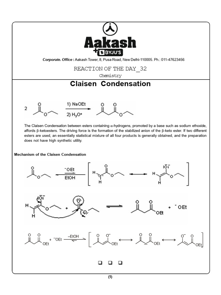 Claisen Condensation Quiz | PDF | Ester | Physical Chemistry