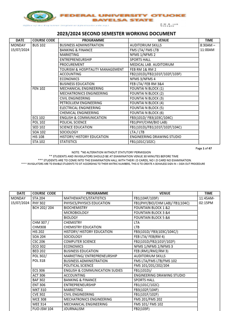 2024 Second Sem Exams | PDF | Engineering | Science