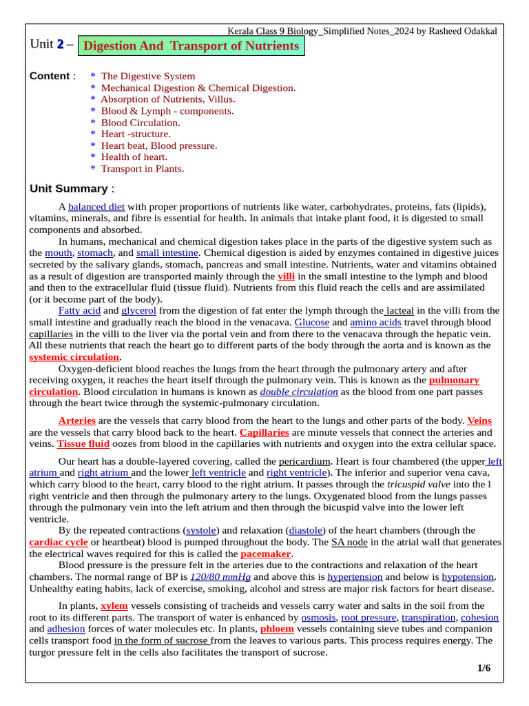 Kerala Class 9 Biology - Unit2 (Eng Med) - Simplified Coloured Notes ...