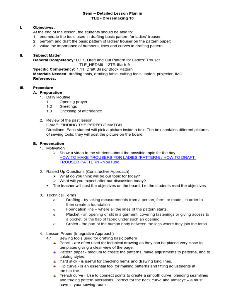 Ilide - Info Semi Detailed Lesson Plan in Dressamking 10 1st Co 2021 PR ...