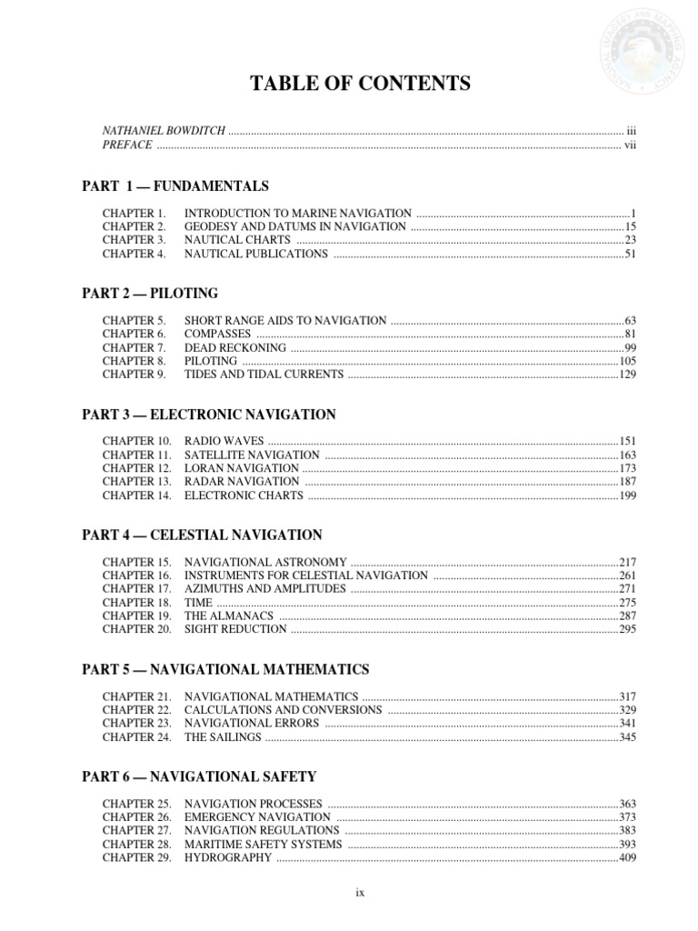 Bowditch TOC | PDF | Navigation | Horizon