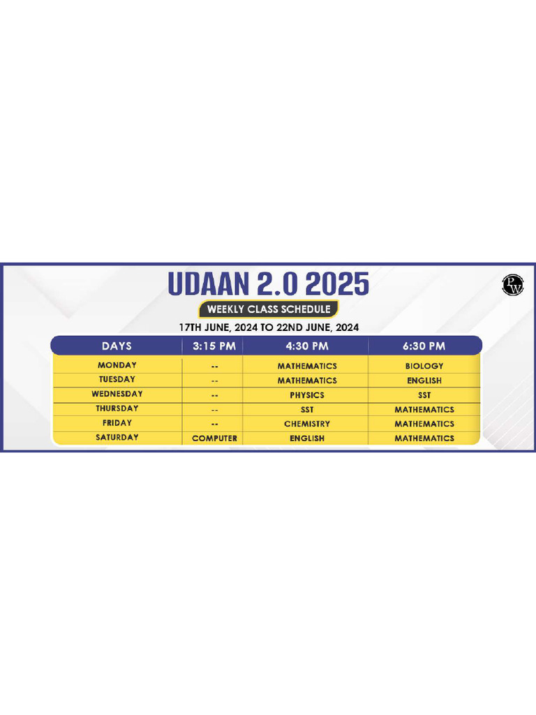 Class Schedule - Udaan 2.0 2025 | PDF
