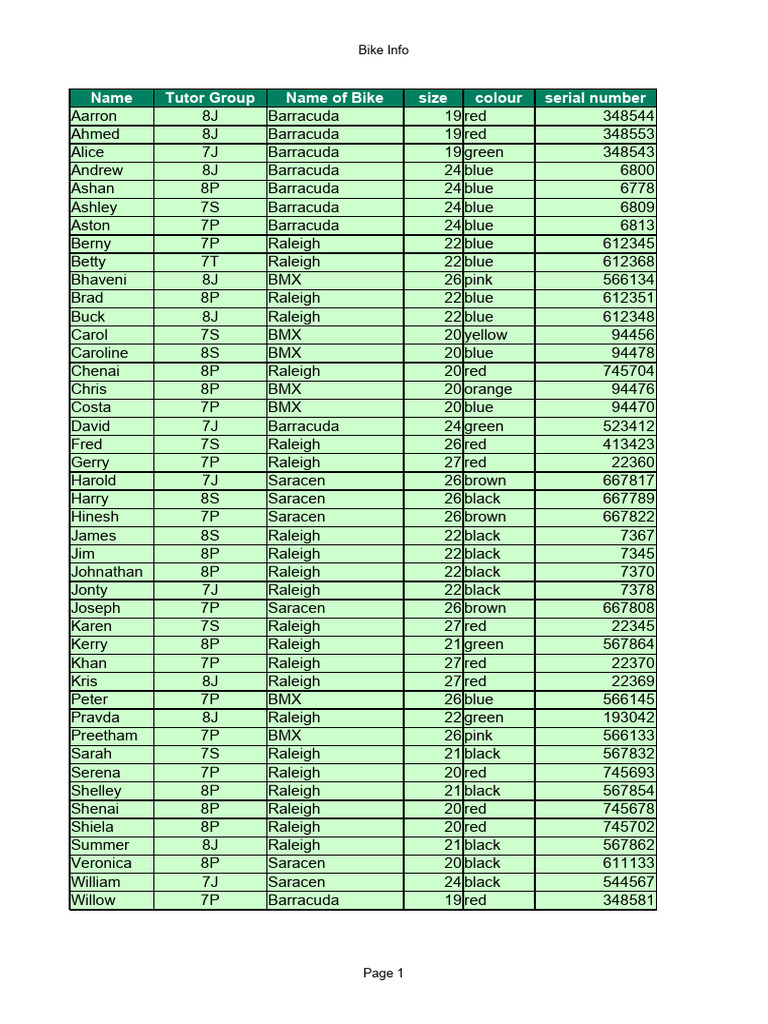 Bikes Excel Learn Informatics | PDF