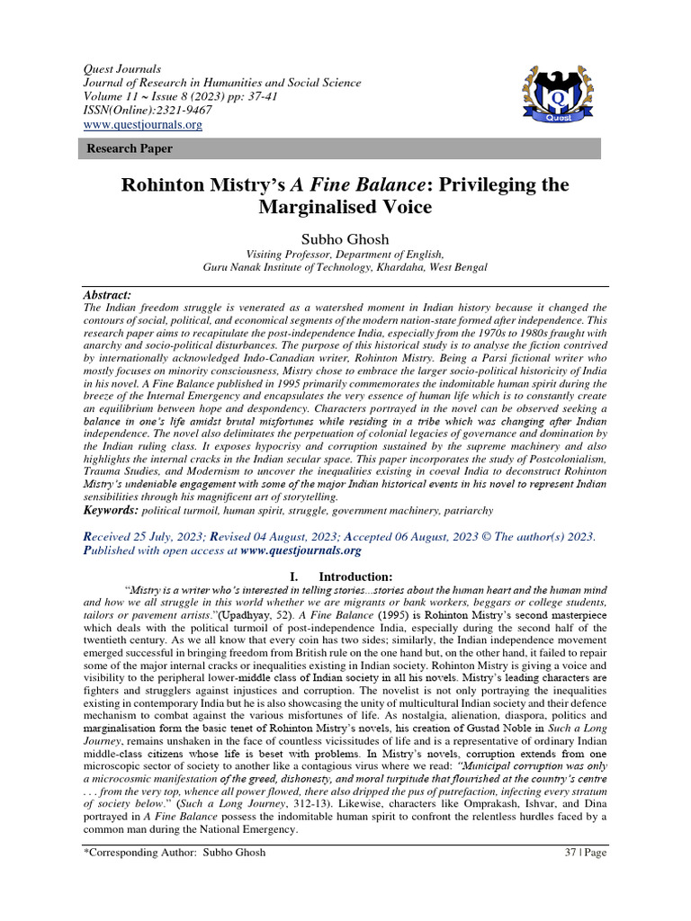Rohinton Mistry’s A Fine Balance | PDF
