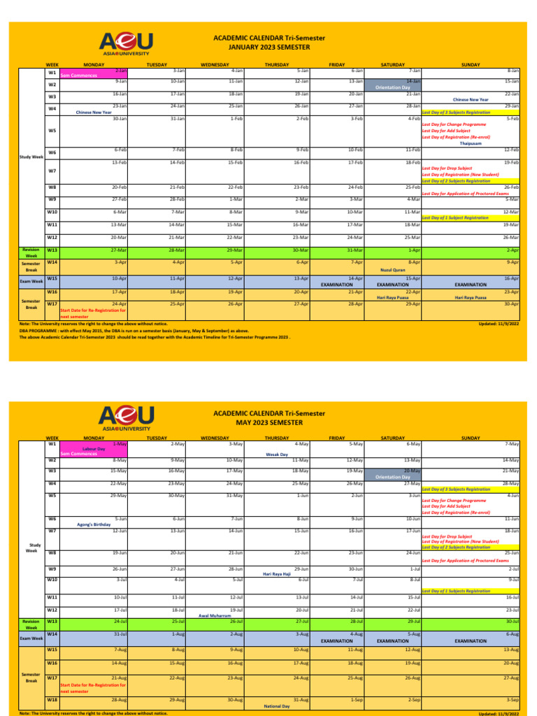 Tri-Semester Programmes Academic Calendar 2023 | PDF | Academic Term ...