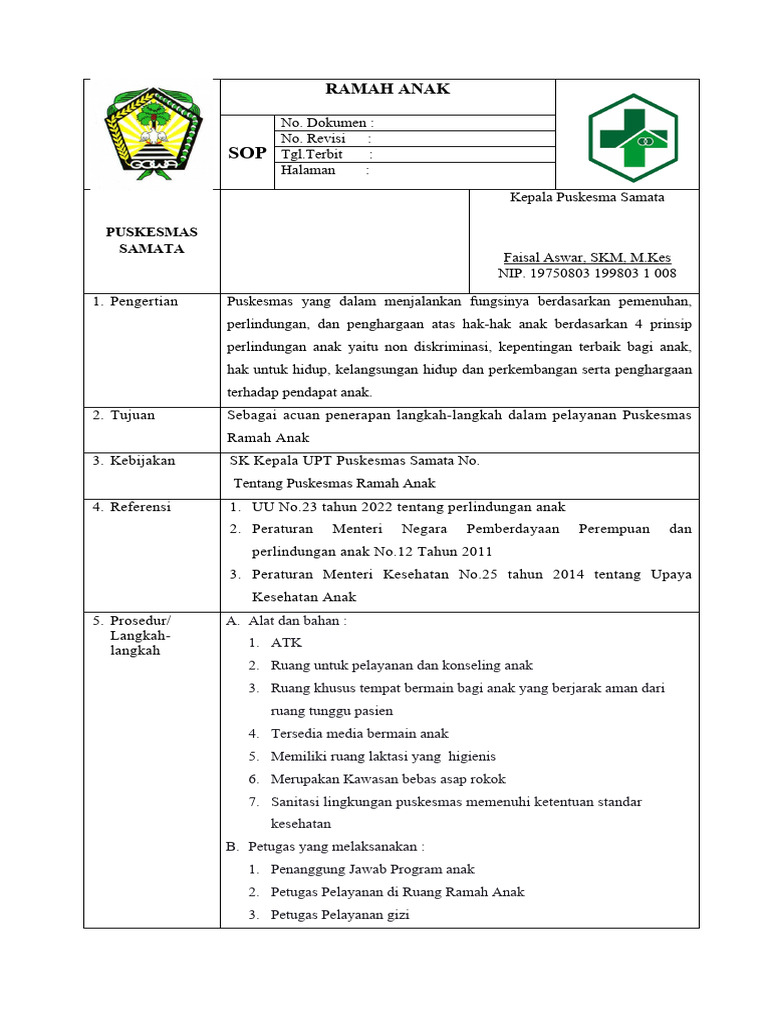 SOP Ramah Anak | PDF