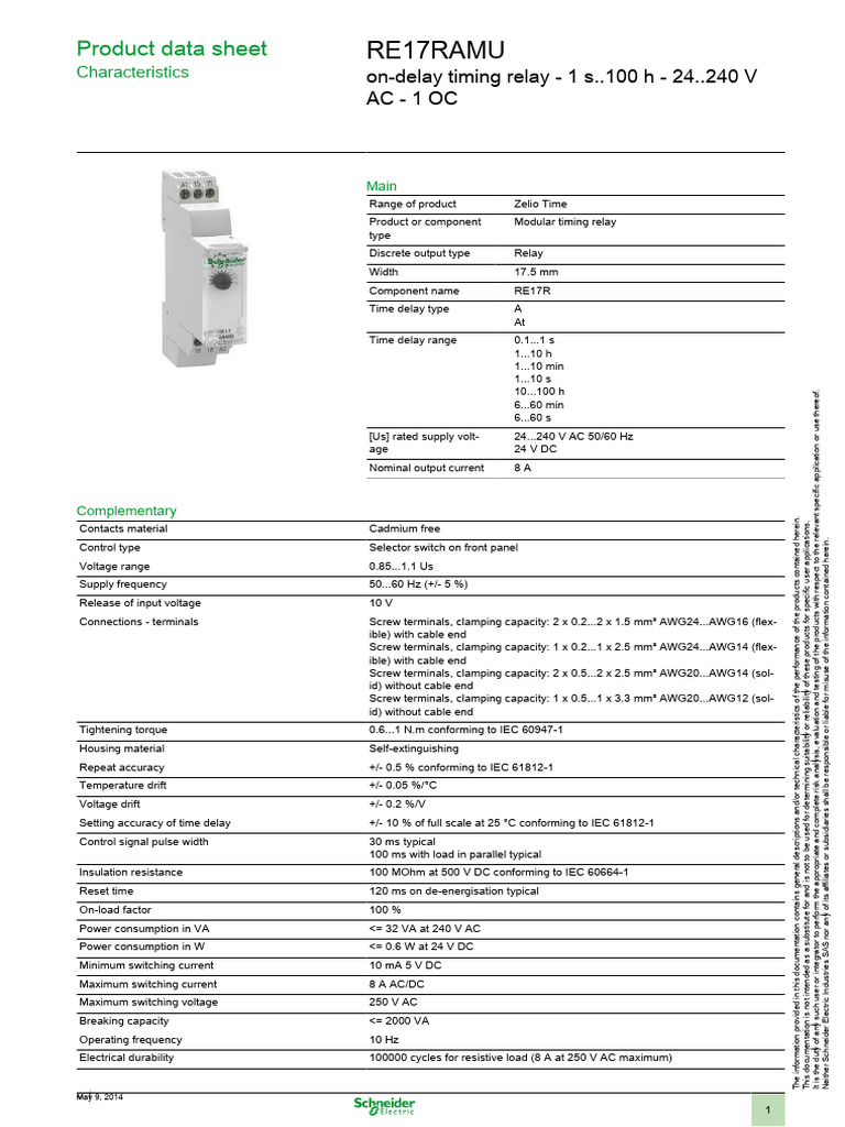 Zelio Time RE17RAMU | PDF | Relay | Alternating Current