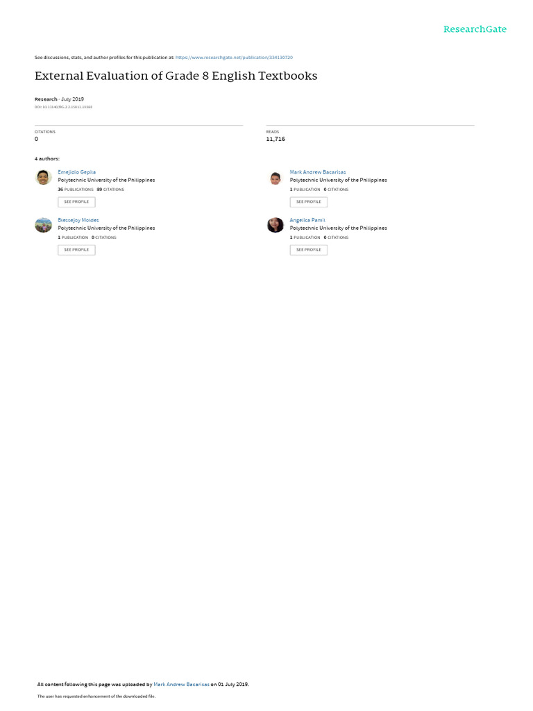 External Evaluation of Grade 8 English Textbooks | PDF | Textbook | Learning