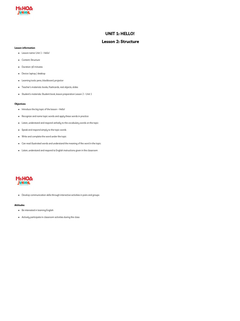 Eng - LP - Lesson 2 - U1 - Look & See | PDF | Teachers | Cognitive Science