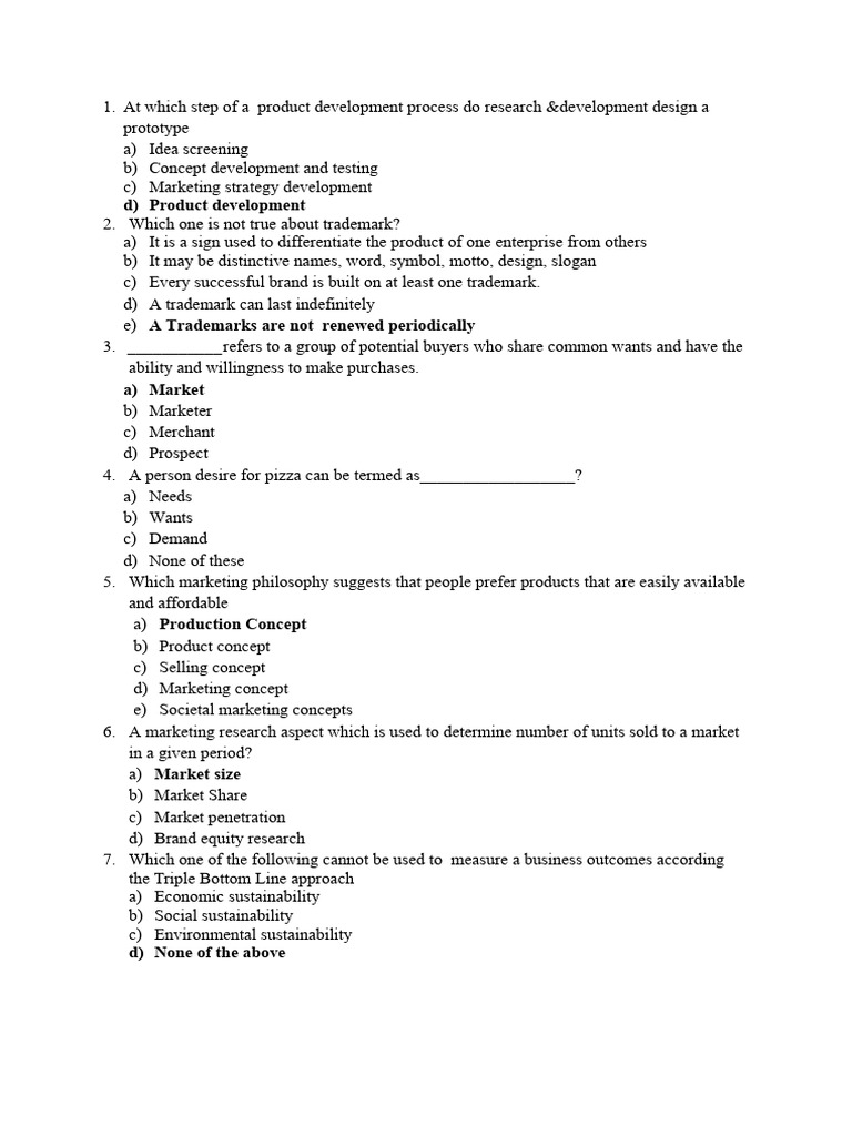 Product Development & Marketing Quiz | PDF