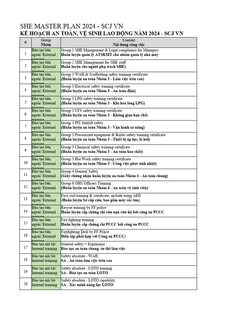 SHE Activities in 2024 - SCJ VN | PDF