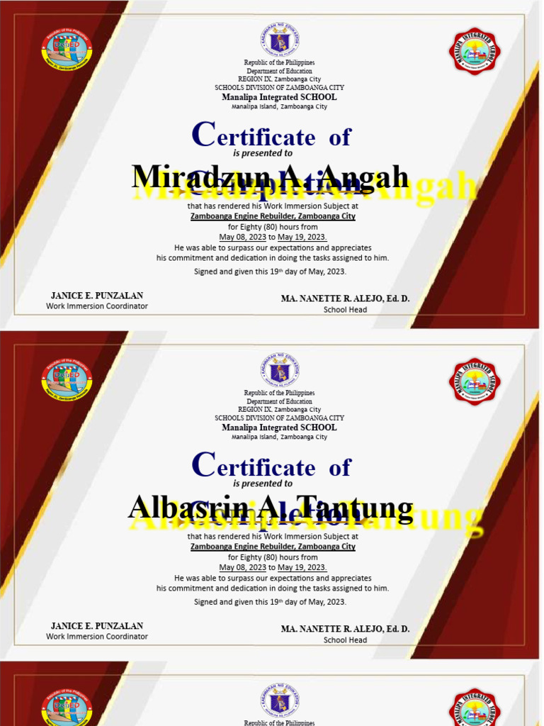 Certificate of Completion Work Immersion | PDF | Philippines