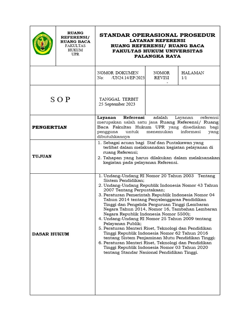 Sop Layanan Referensi Perpustakaan-Suryati | PDF | Kajian Bahasa Asing