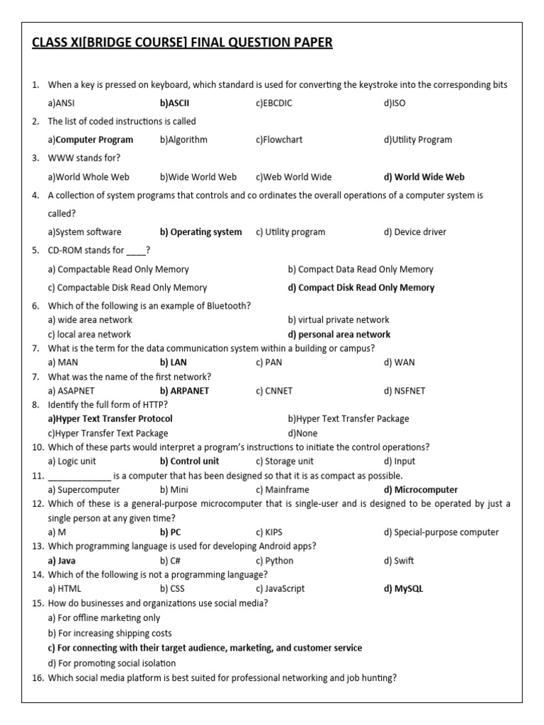Final Question Paper Answer | PDF | Computer Network | World Wide Web