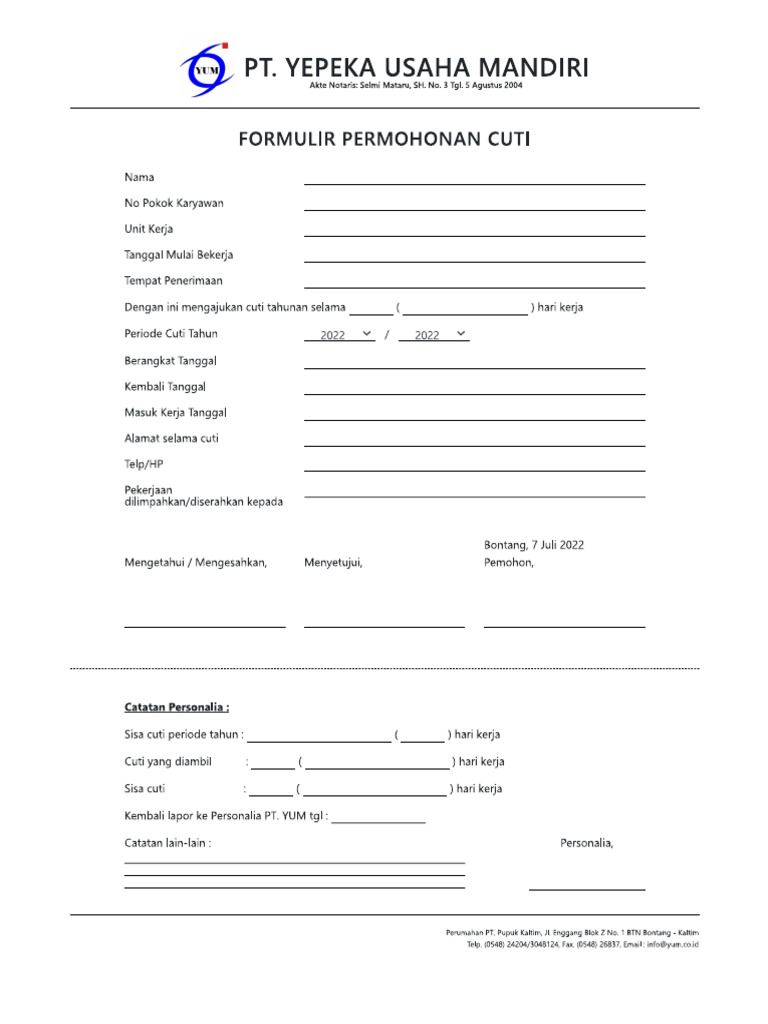 form cuti yum | PDF