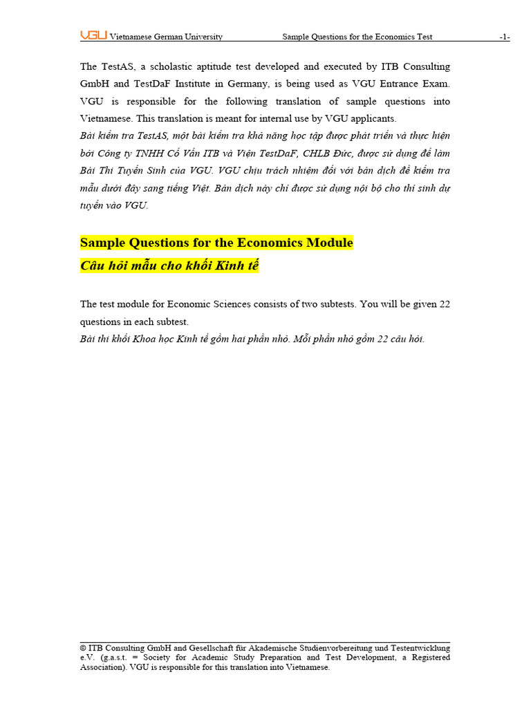 Economics BIS Bachelor Test - Sample Questions | PDF