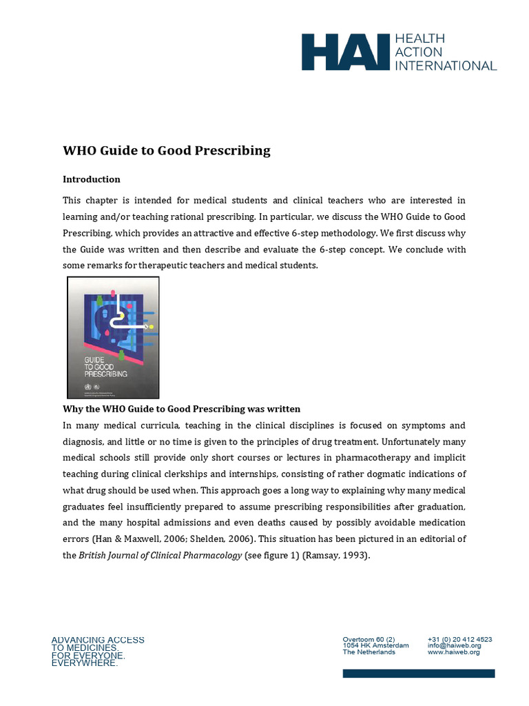 WHO Guide To Good Prescribing | PDF | Medical Prescription | Pharmacology