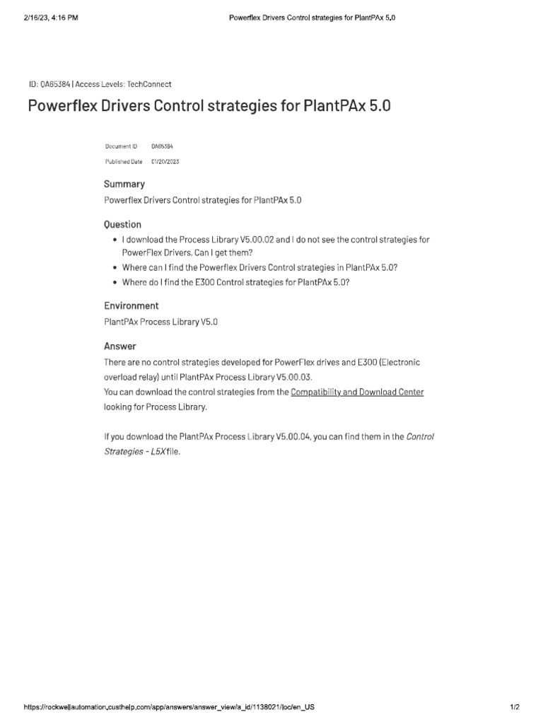 Powerflex Drivers Control Strategies For PlantPAx 5 | PDF