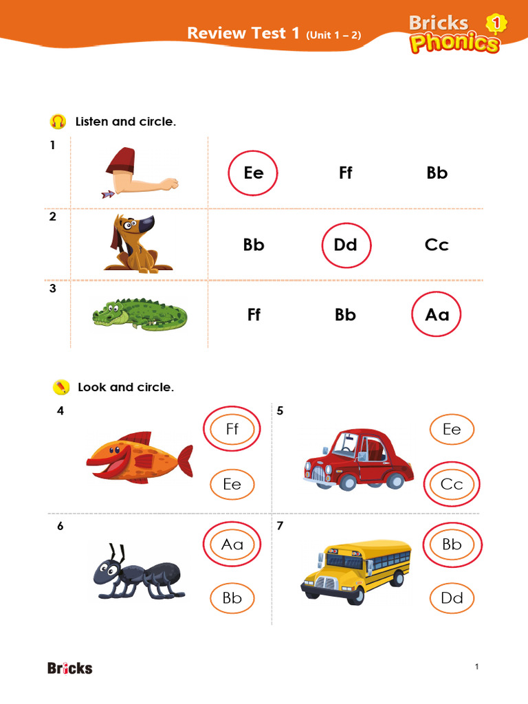 Bricks Phonics - L1 - Review Test - Answer Key | PDF | Languages ...