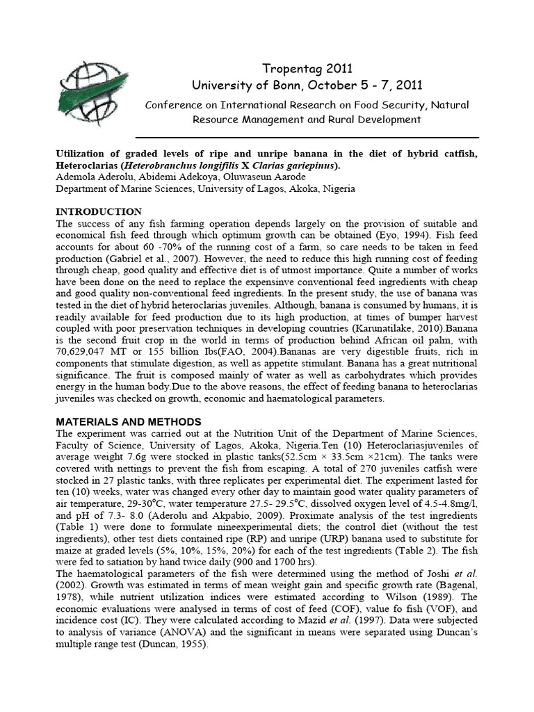 Utilization of Graded Levels of Ripe And | PDF | Banana | Foods