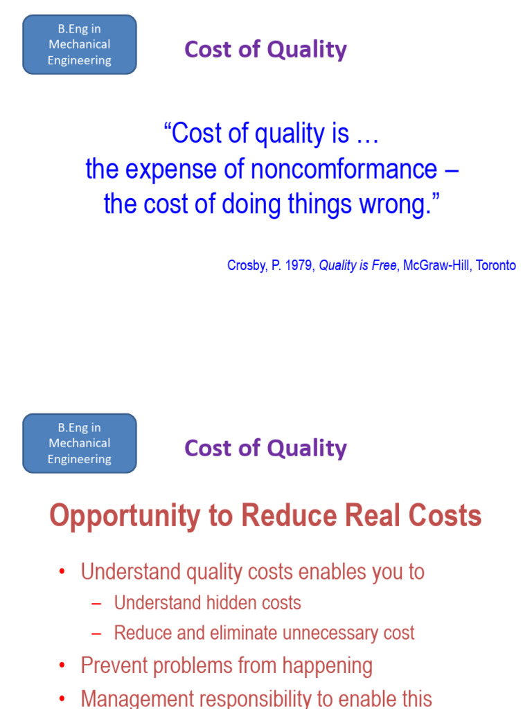 QUALITY - Lecture 2 - Cost of Quality | PDF | Cost | Engineering
