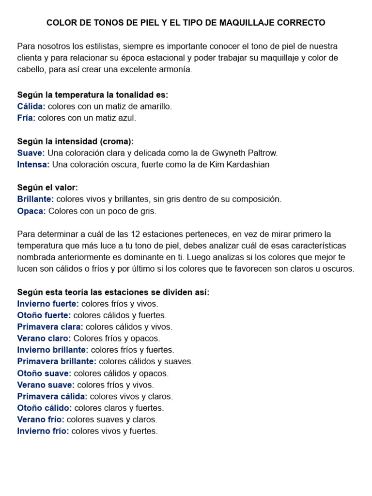Color de Tonos de Piel y El Tipo de Maquillaje Correcto | PDF | Color ...