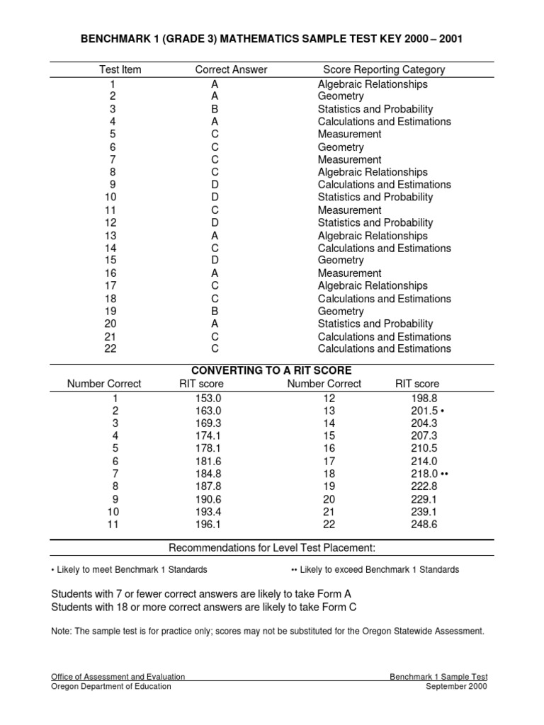 G3 - Math - Oregon 01 - Answers | PDF | Statistics | Mathematics