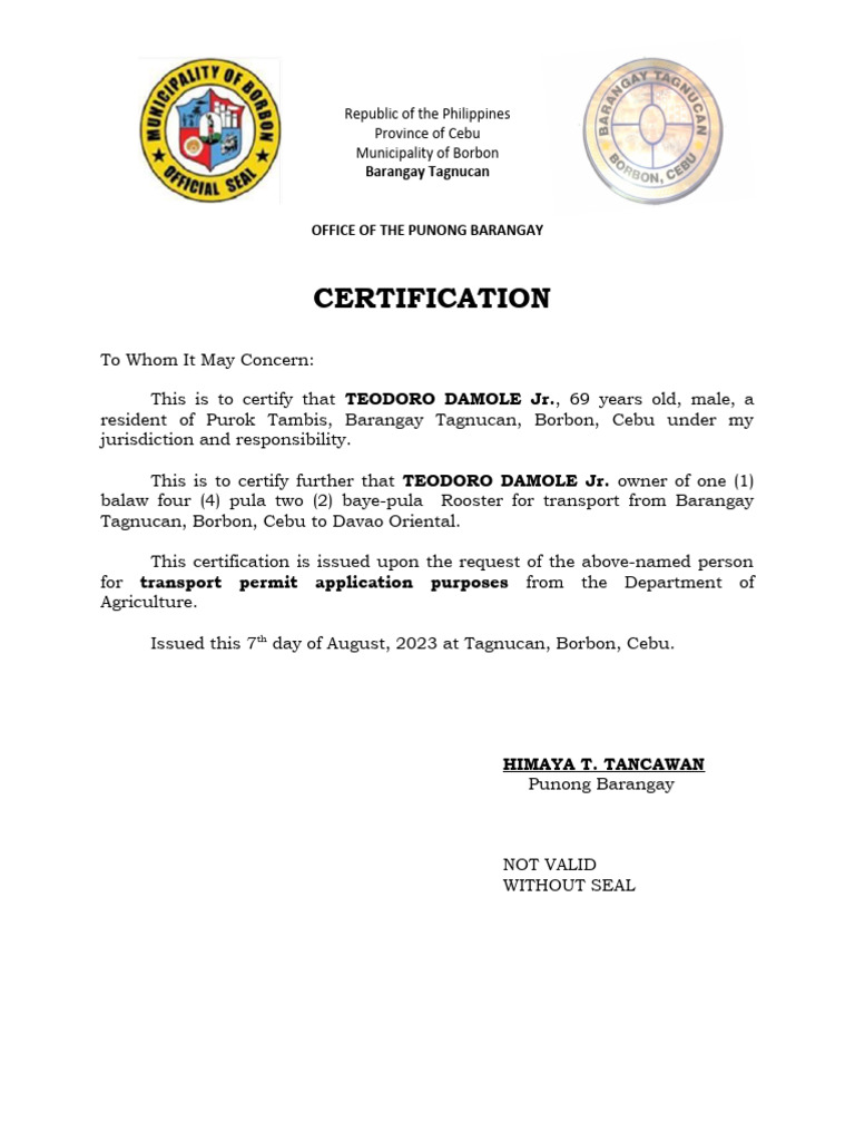 Hog Transport Certificate | Download Free PDF | Philippines