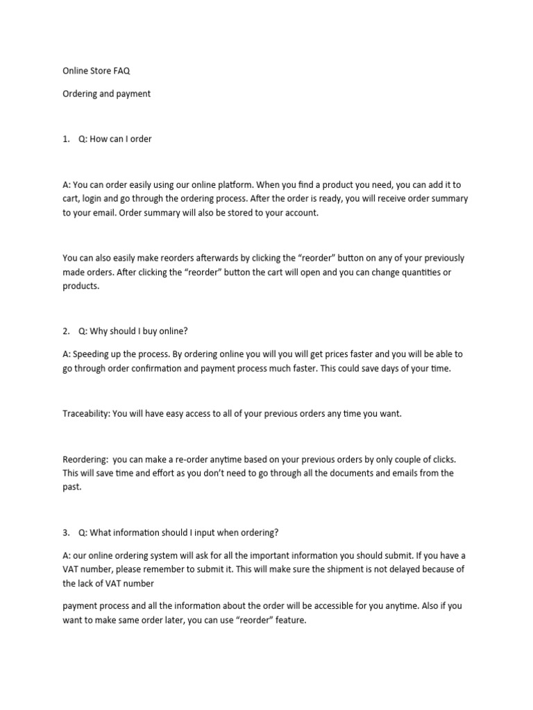 Online Store Ordering FAQs | PDF | Online Shopping | Point Of Sale