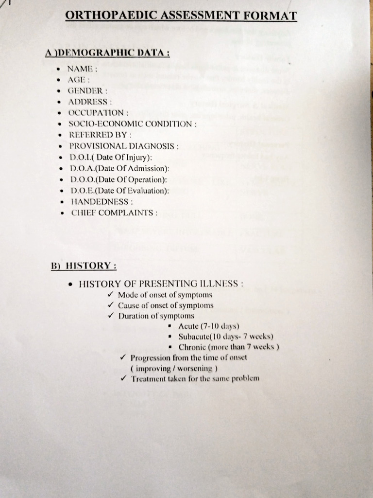 Ortho Asses Orthopaedic Assessment Format | PDF | Anatomical Terms Of ...