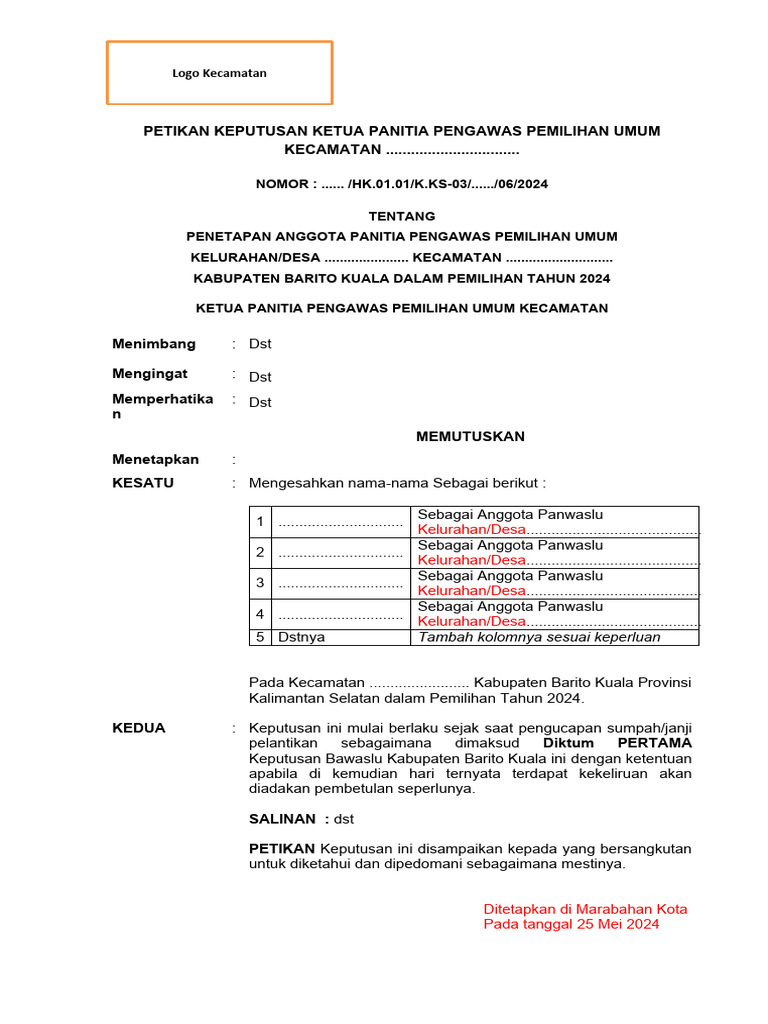 8 Petikan SK Panwaslu Keldes | PDF