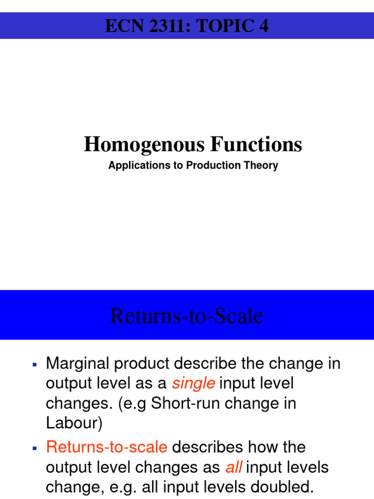 Topic 4 Homogenous functions_ | PDF | Production Function | Long Run ...