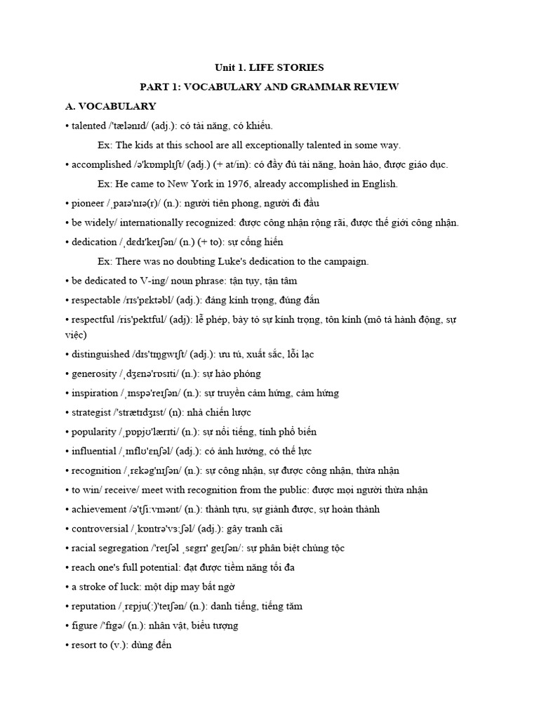 Unit 1. LIFE STORIES | PDF