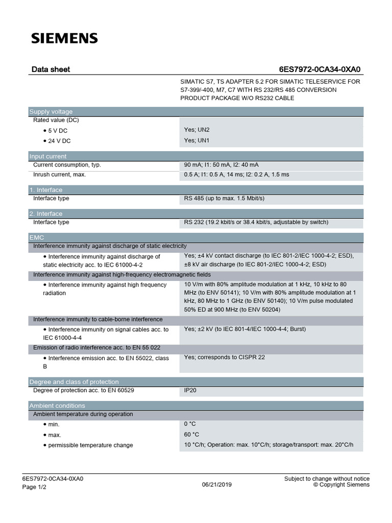 6es79720ca340xa0 Datasheet TR | PDF | Electromagnetic Interference | Hertz