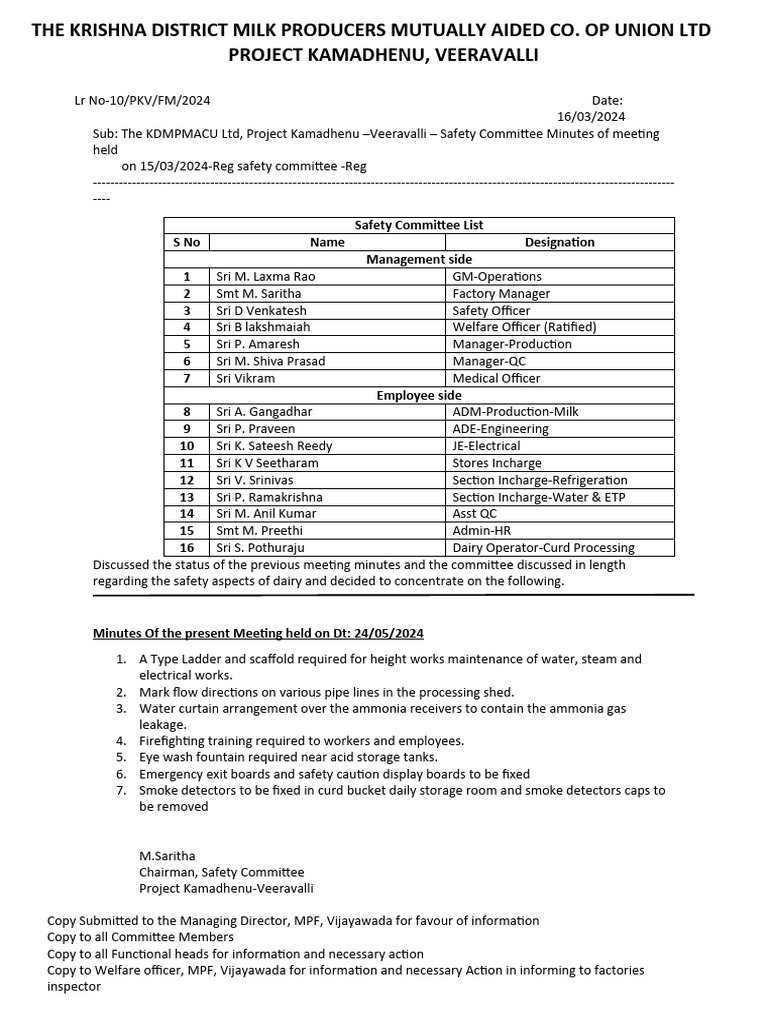 Safety Committe Meeting 15-03-2024 | PDF