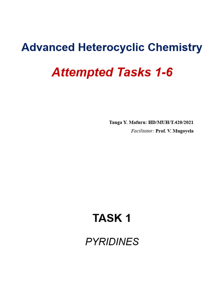 Heterocyclic Chemistry Tasks TM | PDF | Nicotinamide Adenine ...
