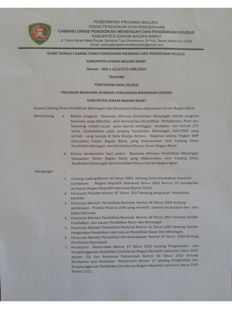 SK Program Beasiswa ADEM | PDF