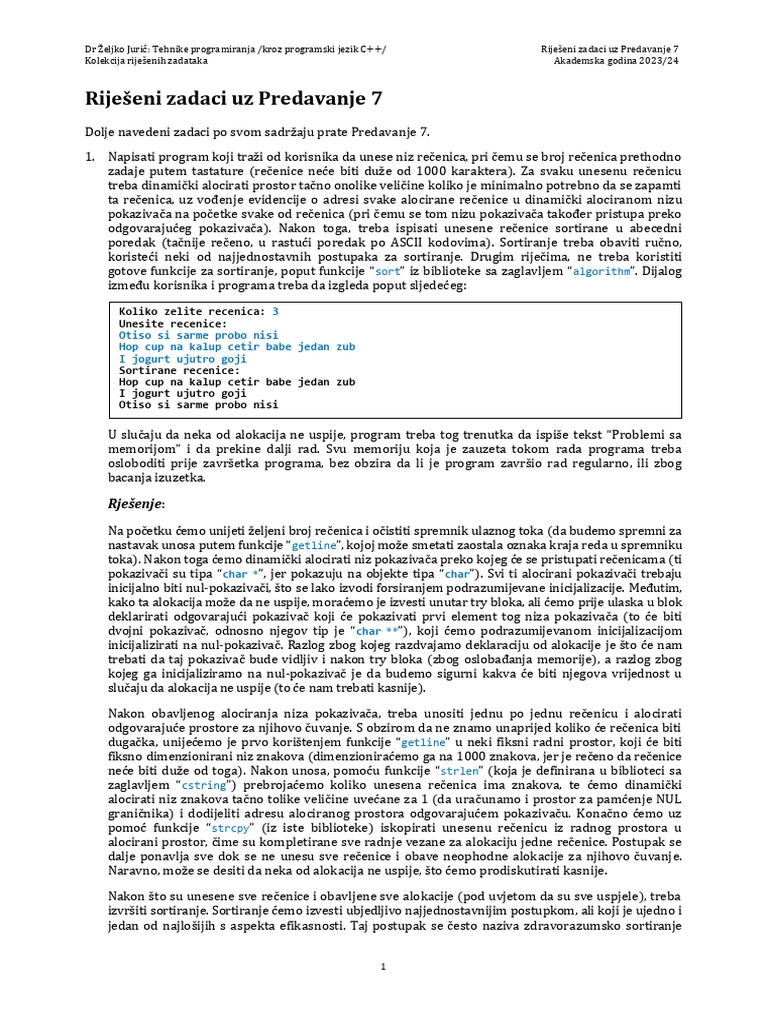 (TP 2023-24) Riješeni Zadaci Uz Predavanje 7 | PDF