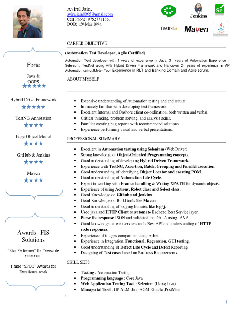 Aviral Jain Resume | PDF | Software Testing | Selenium (Software)