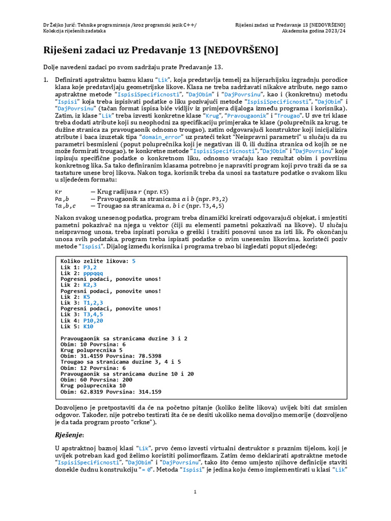 (TP 2023-24) Riješeni Zadaci Uz Predavanje 13 (NEDOVRŠENO) | PDF