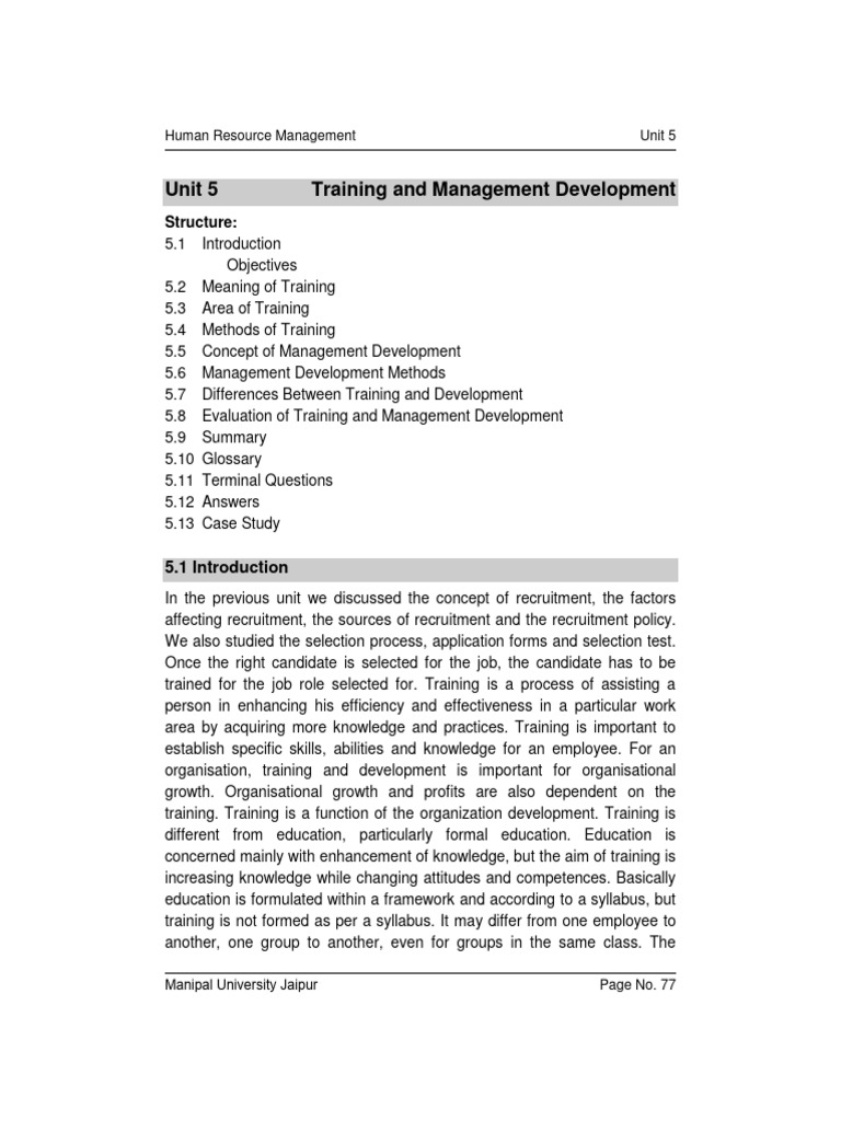 Unit 05 - Training and Management Development | PDF | Employment | Evaluation