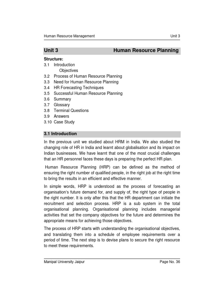 Unit 03 - Human Resource Planning | PDF | Human Resources | Human Resource Management