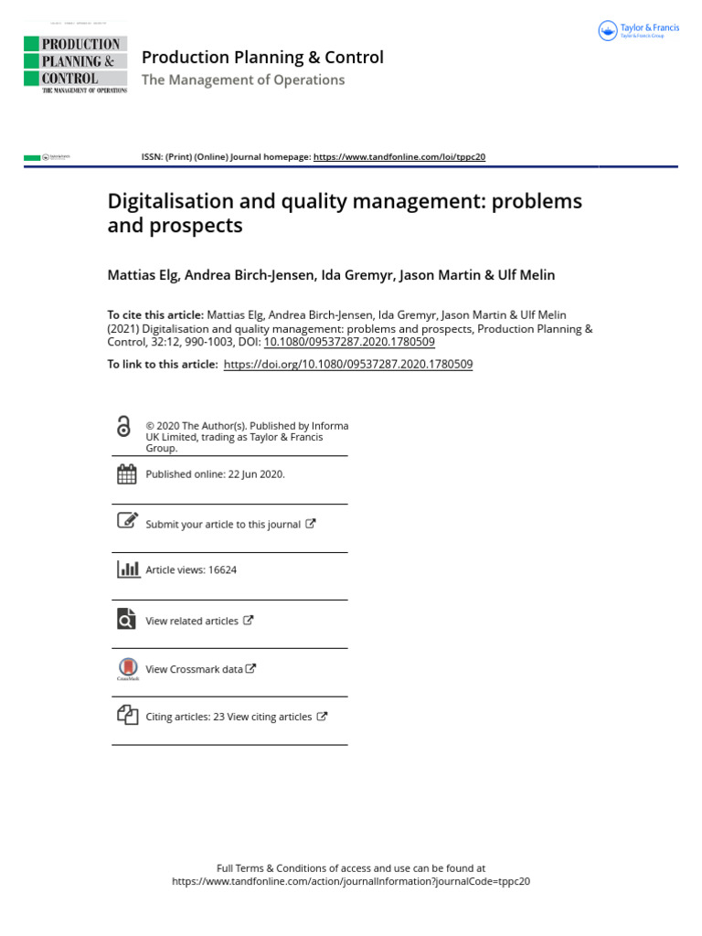 Digitalisation and Quality Management Problems and Prospects | PDF ...