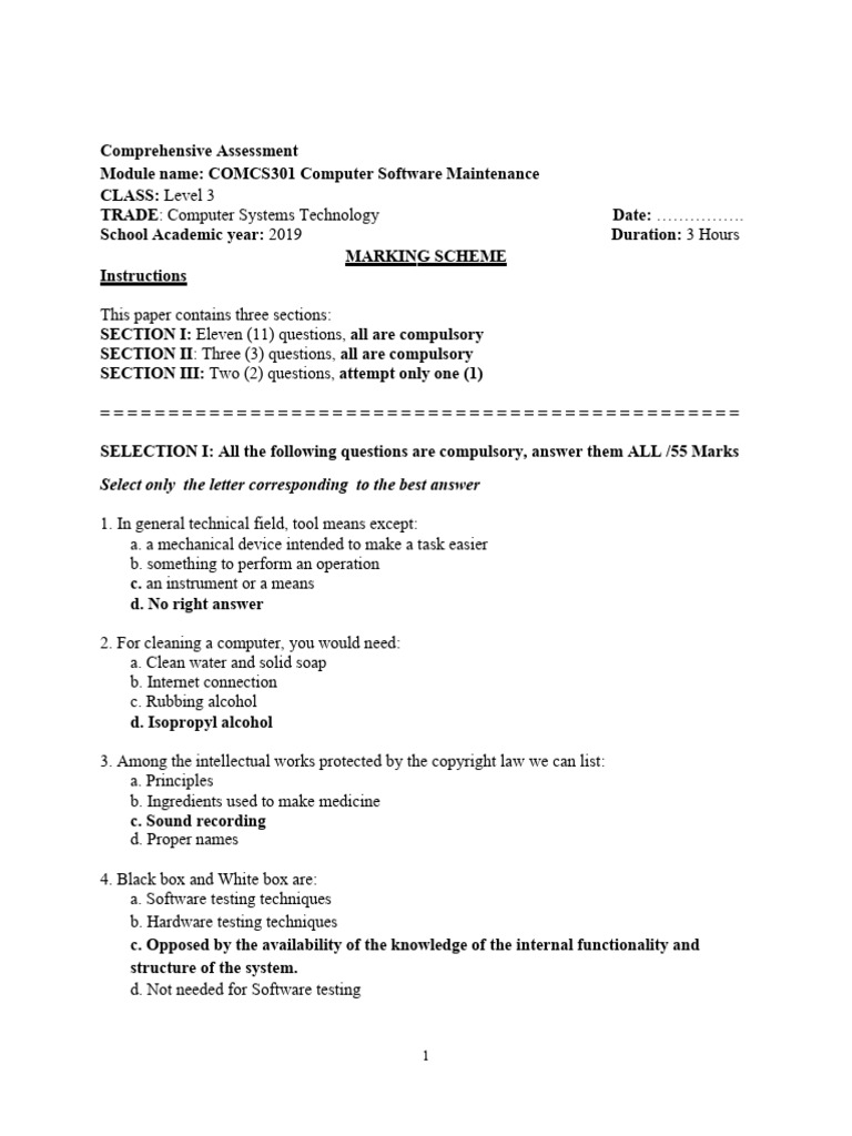 M.G. Computer Software Maintenance - Marking Scheme | PDF | Software | Programming