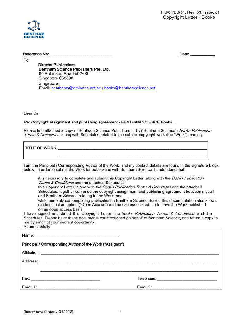 Bentham Scientific Publishers Copyright Form | PDF | Indemnity ...