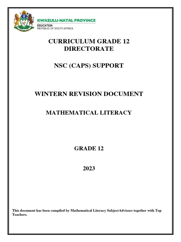 Grade 12 Winter Revision: Maths Literacy 2023 | PDF | Body Mass Index ...