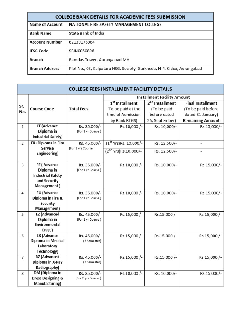Fire Safety Fees and Installment Details | PDF | Business | Computers