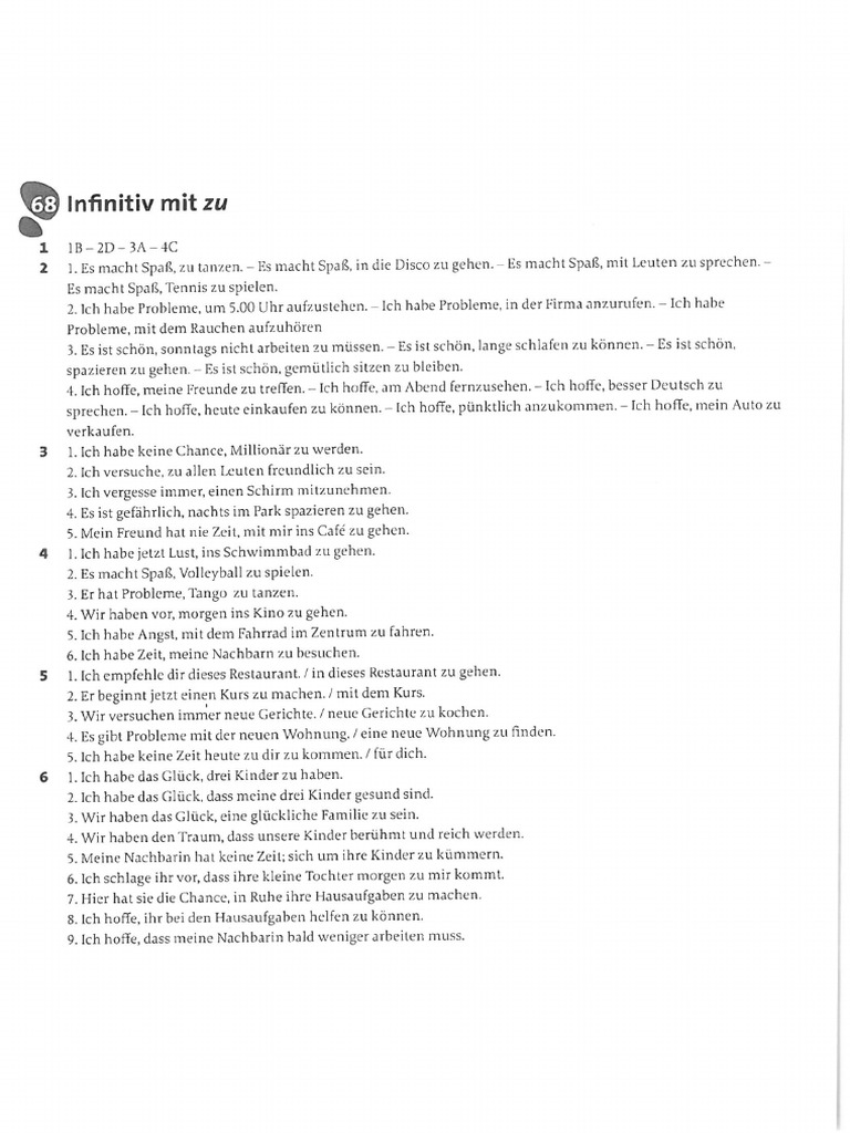 Infinitiv Mit Zu Loesungen | PDF